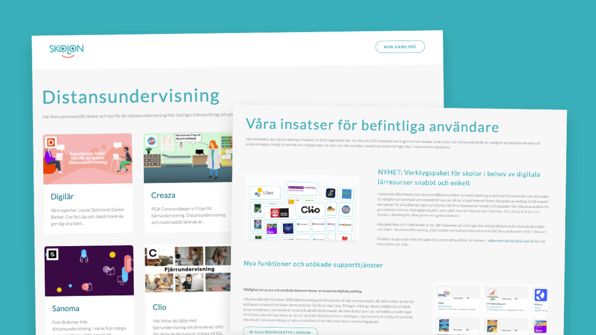 Skolon lanserar samlingssida och utökat stöd för distansundervisning