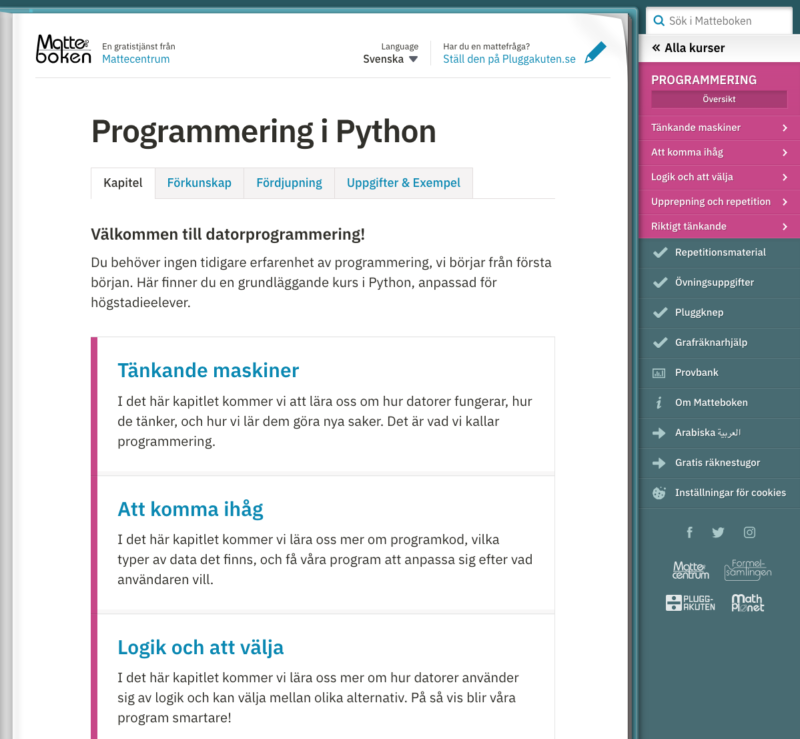 Nyheter från Mattecentrum: Matte på lätt svenska och programmera med Python